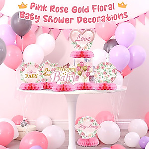 Weecent 9 Pcs Pink Rose Gold Baby Shower Honeycomb Centerpieces Floral Baby Shower Party Table Centerpieces Oh Baby Party Decorations Baby Girl Boy Birthday Party Table Topper Party Supplies