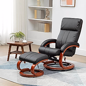 HOMCOM Recliner Chair with Ottoman, Electric Faux Leather Recliner with 10 Vibration Points and 5 Massage Mode, Reclining Chair with Remote Control, Swivel Wood Base and Side Pocket, Black