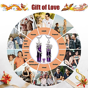 KVREET Amethyst Dragon and Phoenix Couple Matching Yin Yang Necklace Plus Heart Semi-Precious Stone Set Natural Healing Crystal He and Her Pendant Necklace Gift (Amethyst)