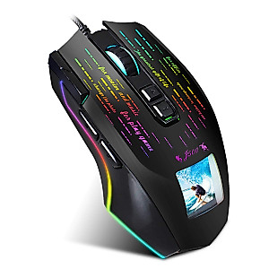 iFCOW Gaming Mouse with Screen Display 6400DPI RGB Backlight USB Game Mouse for Desktop Laptop PC