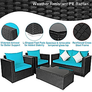 LUKEO Patio Rattan Furniture Set Cushioned Sofa Chair Coffee Table Suitable for Balconies, Rooftops, Gardens and Any Places of Leisure