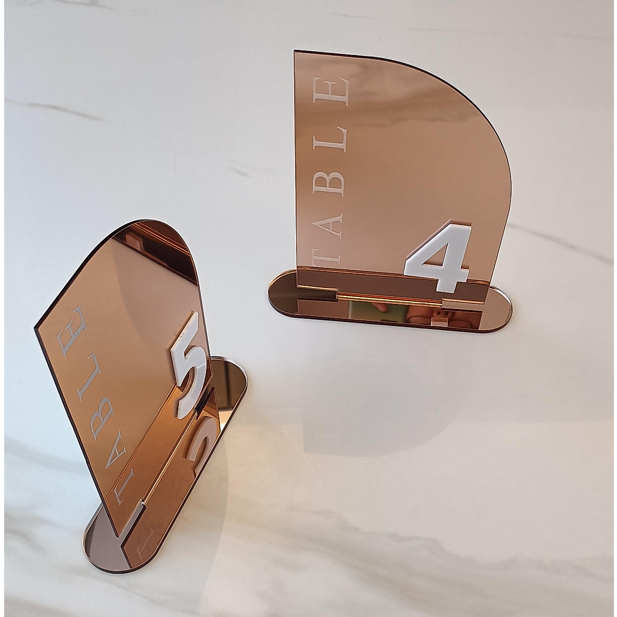 Acrylic Wedding Table Numbers,Semi-Arched Mirrored Acrylic Table Numbers for Centerpiece, Reception, Decoration, Party, Anniversary, Event (Number 1-15, Rose Gold Mirror)