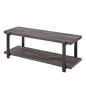 EXCEFUR Shoe Bench, Industrial Entryway Bench with Storage, Rustic Wood and Metal Shoe Rack Bench Seat, Grey