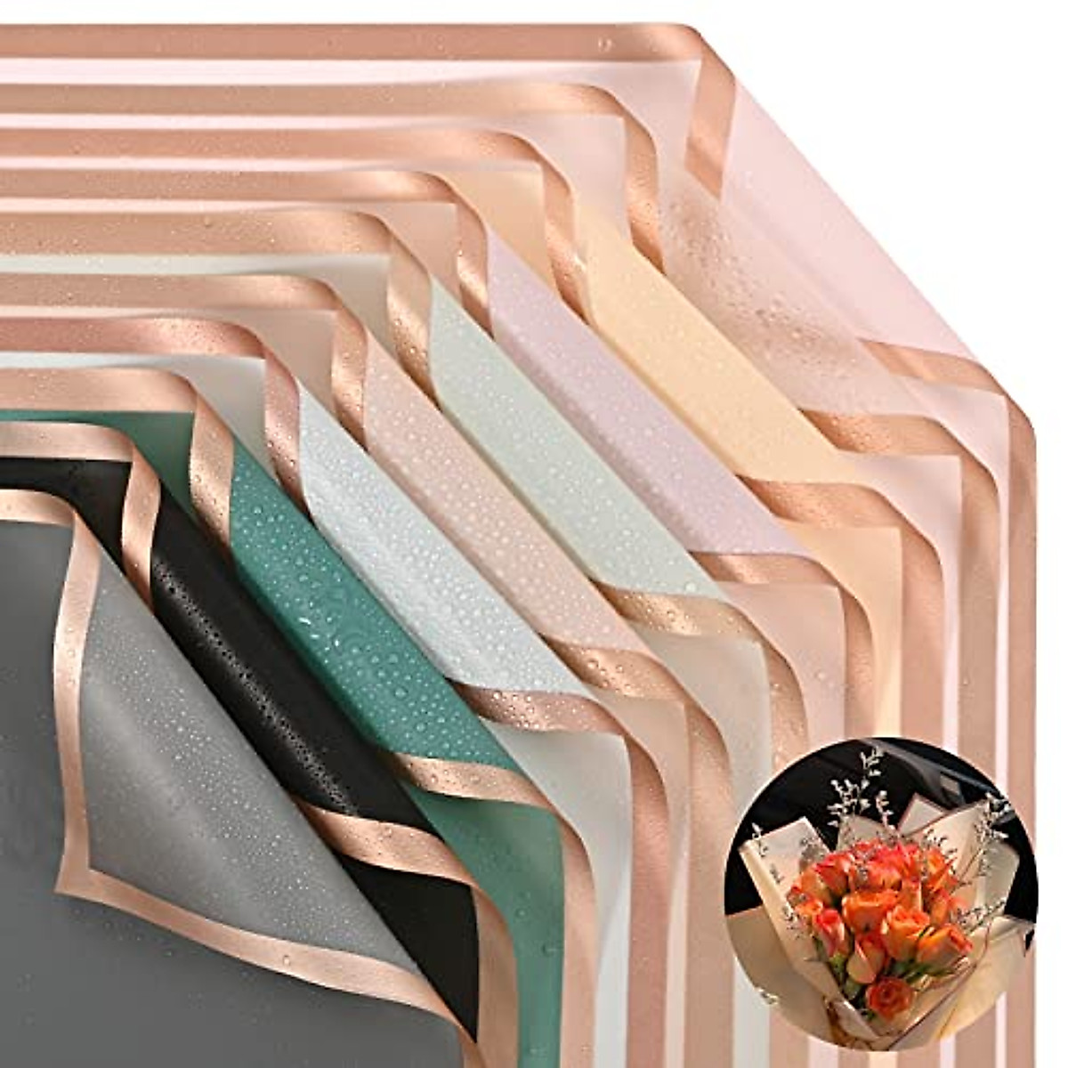 20 Sheet 10 Colors Gold Edge Flower Wrapping Paper, Florist Bouquet DIY Crafts Fresh Flower Bouquet Wrap Gift Box Packaging Material Florist Supplies,Waterproof Floral Wrapping,22.8*22.8 Inches