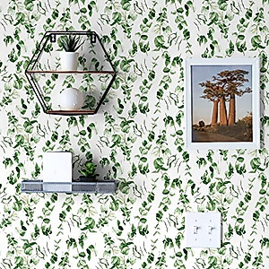 Yifasy Drawer Shelf Liner Green Leaf Self-Adhesive Furniture Inner Lining Paper Sheet Removable Wallpaper Roll 118x18 Inch