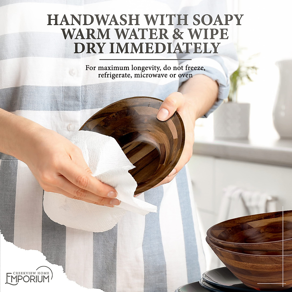 Creekview Home Emporium Acacia Salad Bowl and Serving Utensil Set - Large Wooden Salad Bowl with Serving Spoon and Fork