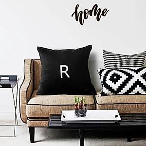 Snycler Black Pillow Cover Set of 2 Throw Pillow Case English Alphabet R 18x18 Inch Soft Throw Pillow Case Modern Cushion Cover Square Pillowcase Decoration for Sofa Bed Chair Car