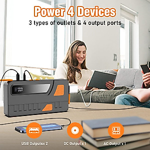 BooKoo Portable Charger Power Bank 66000mWh with Car Jump Starter and 110V AC Outlet, Phone Battery Power Bank with LED Light for 12V Car (8L Gas or 6.5L Diesel) Home Outdoor and Camping