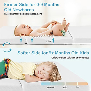 BABY JOY Pack n Play Mattress Pad, Dual Sided 2’’ Thick Foldable Mini Toddler 38''x26'' Crib Mattress w/Carrying Bag, Removable Zippered Cover, Portable Playard Mattress for Baby Toddlers