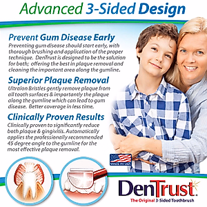 DenTrust 2PK Triple Clean 3-Sided Toothbrush | Made in USA | Easily Brush Better | Kids Child Autism Special Needs Braces
