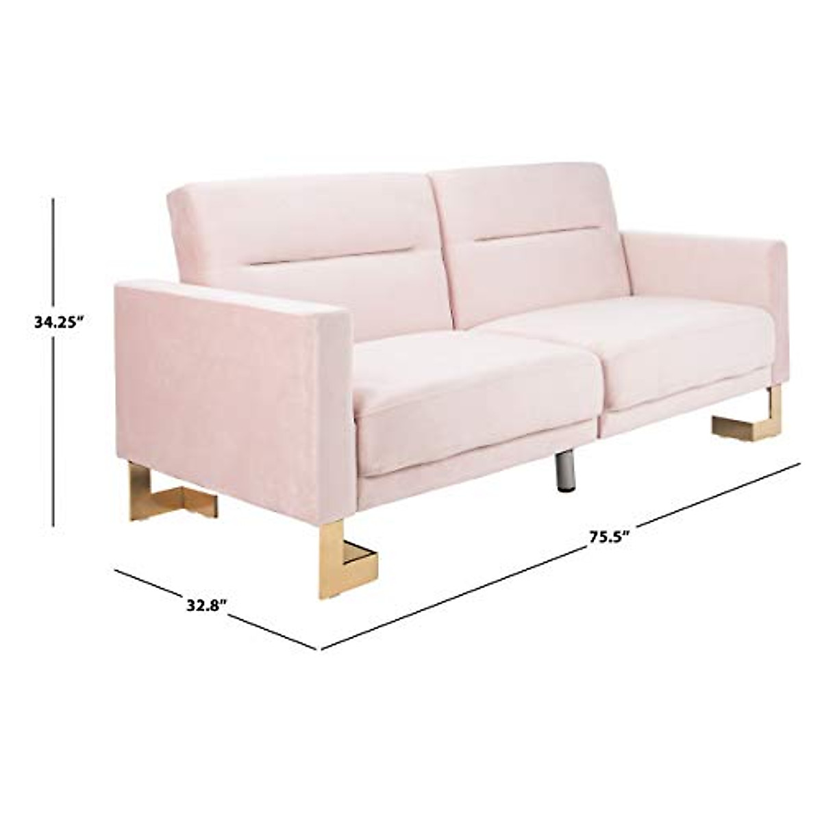 Safavieh Home Tribeca Glam Blush Velvet and Brass Foldable Sofa Bed