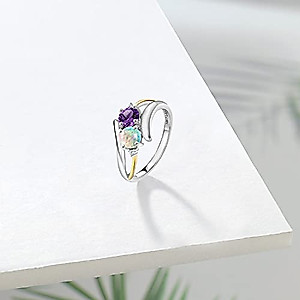 Gem Stone King 925 Sterling Silver and 10K Yellow Gold Purple Amethyst White Simulated Opal and White Lab Grown Diamond Ring For Women (1.00 Cttw, Gemstone Birthstone, Available In Size 5, 6, 7, 8, 9)