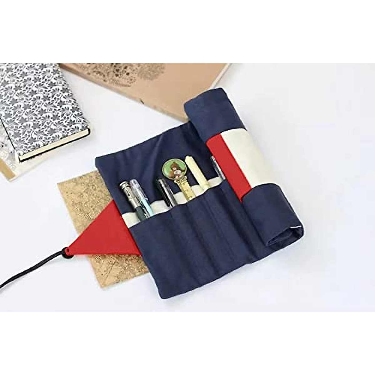 Canvas Colored Pencil Roll Wrap Coloring Pencil Holder, Multifunctional Cosmetic Brushes case No Brushes NO Pencils