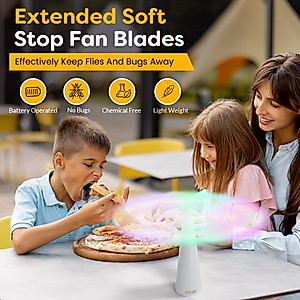 BUGGOFF White Fly & Flying Insect Repellent Fan with Twin Blades, Table top & Hangable, Battery Powered or 5V Plug in, Batteries NOT Included. Safe Blades with Auto Stop. (1 Pack)