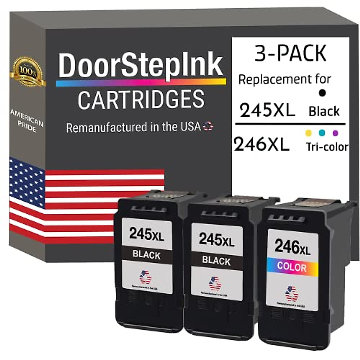 DoorStepInk Remanufactured in The USA Ink Cartridge Replacements for Canon PG-245XL 245 XL 243XL 243 XL CL-246XL 246 XL 244XL 244 XL 2 Black 1 Color 2 PK for PIXMA iP2820 MG2924 MX492 TS302 MG2920