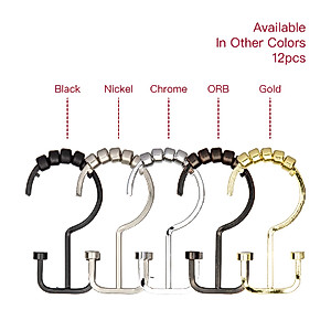 Utopia Alley Shower Hooks - Double Shower Curtain Rings for Bathroom - Rust Resistant Shower Curtain Hooks for Shower Curtain or Liner - Flat Double Shower Curtain Hooks - Set of 12, Matte Black