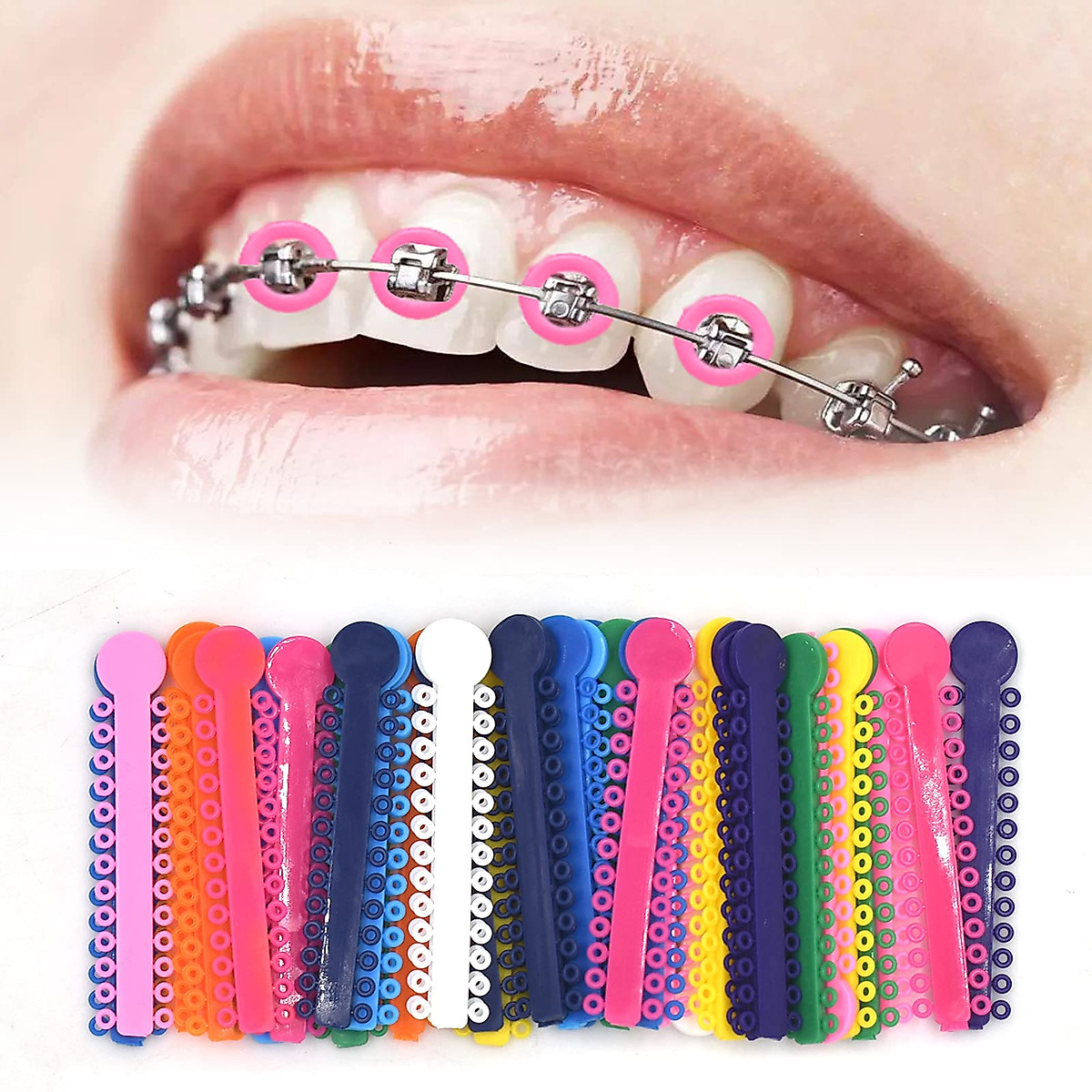 RZJZGZ Dental Orthodontic Ligature Ties and Orthodontic Ligature Gun Dispenser Orthodontic Elastomeric O-Rings Braces Rubber Bands(1040pcs)