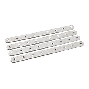 4 Pack Flat Mending Plate for Wood,ULIFESTAR Stainless Steel Straight Brackets 250mm / 10" Length 8 Screw Hole Flat Repair Fixing Wood Brace Joining Plates Connector with Fixing Screws