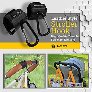 Stroller Hook - Faux Leather Style Stroller Hooks for Hanging Purse, Diaper Bags | Strong and Large Stroller Clips - Perfect Stroller Organizer for Baby Shower Favors or Gifts - Pack of 2