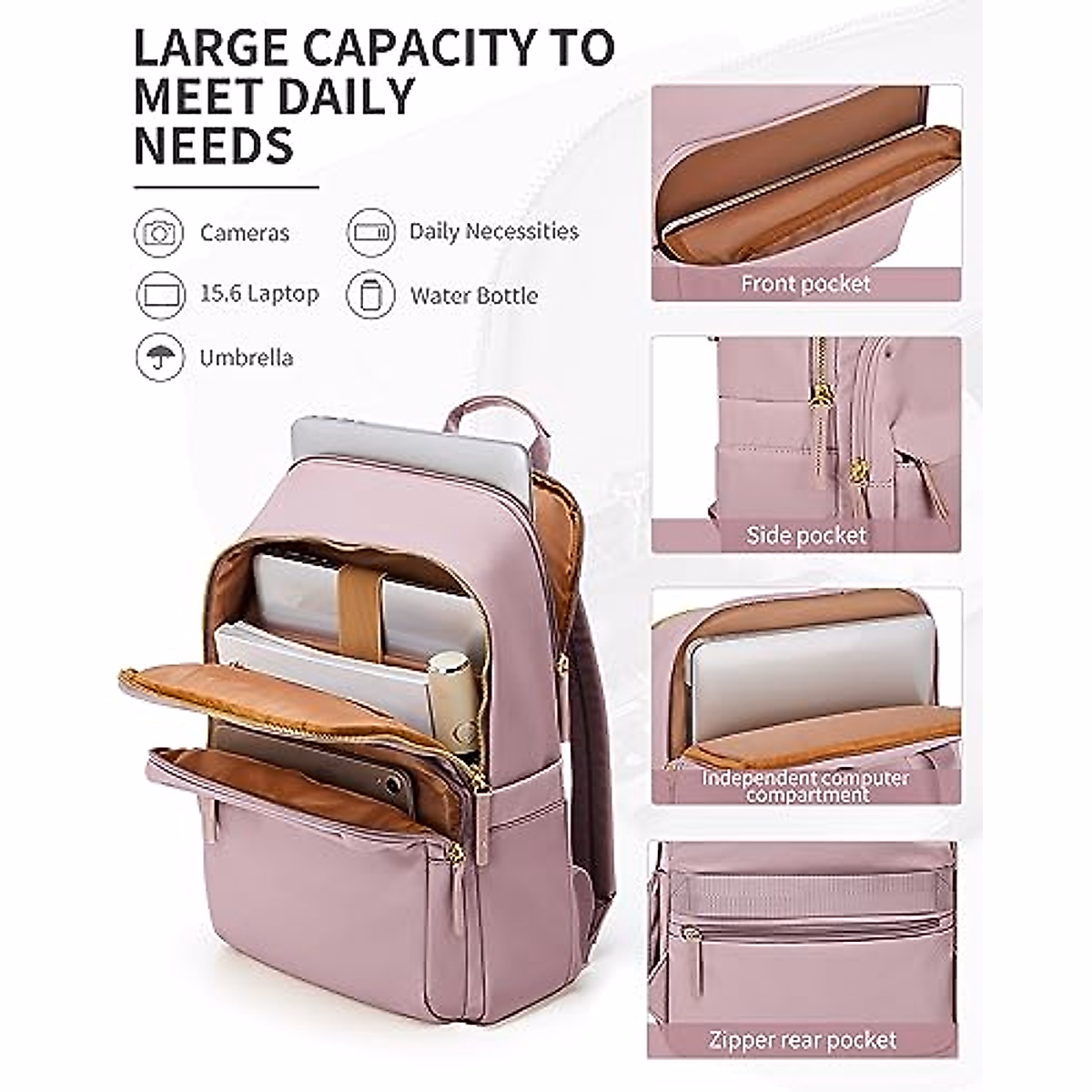 Laptop Backpack Women Teacher Backpack Work Computer Backpack with Laptop Compartment College Waterproof Anti Theft Backpack Casual Daypack Business Travel Backpack for Women Carry On Bag Pink