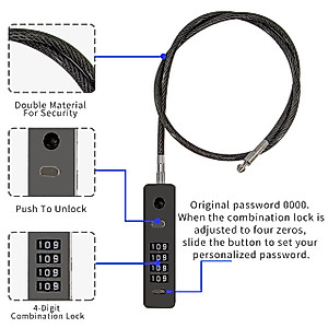 Zolunu Combination Lock Cable Security Steel Cable Luggage Lock Weatherproof with Resettable Code, Braided Steel Coated Anti-Theft Cable Lock