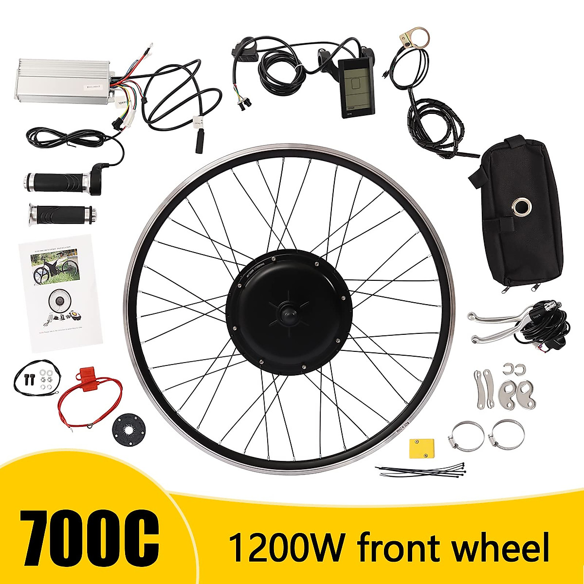 RIAHNEAH 700CC 48V E-Bicycle Conversion Kit, 1200W Front Wheel Electric Bicycle Pedal Assist Sensor Hub Conversion Kit, Motor Kit Universal Motor Wheel Kit with LCD Instrument
