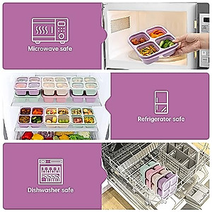 Luriseminger 4 Pack Bento Lunch Box，4 Compartment Snack Containers，Divided Bento Snack Box，Meal Prep Containers Kids/Toddle/Adults,Food Storage Containers for School, Work and Travel