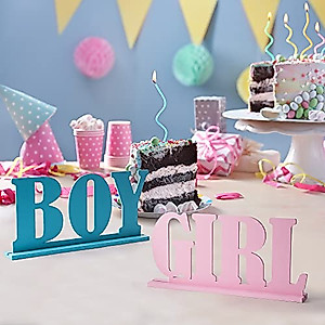 Gender Reveal Decorations - Boy or girl Wooden Blue and Pink Letter Sign，with Gender Announcement Baby Shower party Table Decorations – by ZouYee