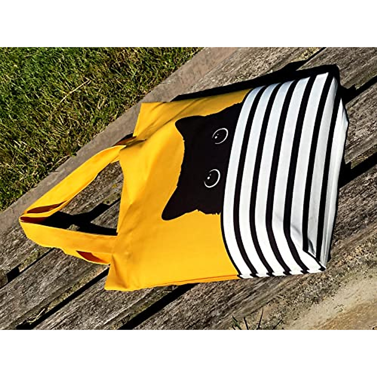 Cute Canvas Tote Bag for Women with Cat Design - Birthday Valentines Day Gift - Aesthetic Book Tote for Teacher School Kids - Hello Kitty Tote Bag - Large Reusable for Shopping Grocery (Yellow Cat)