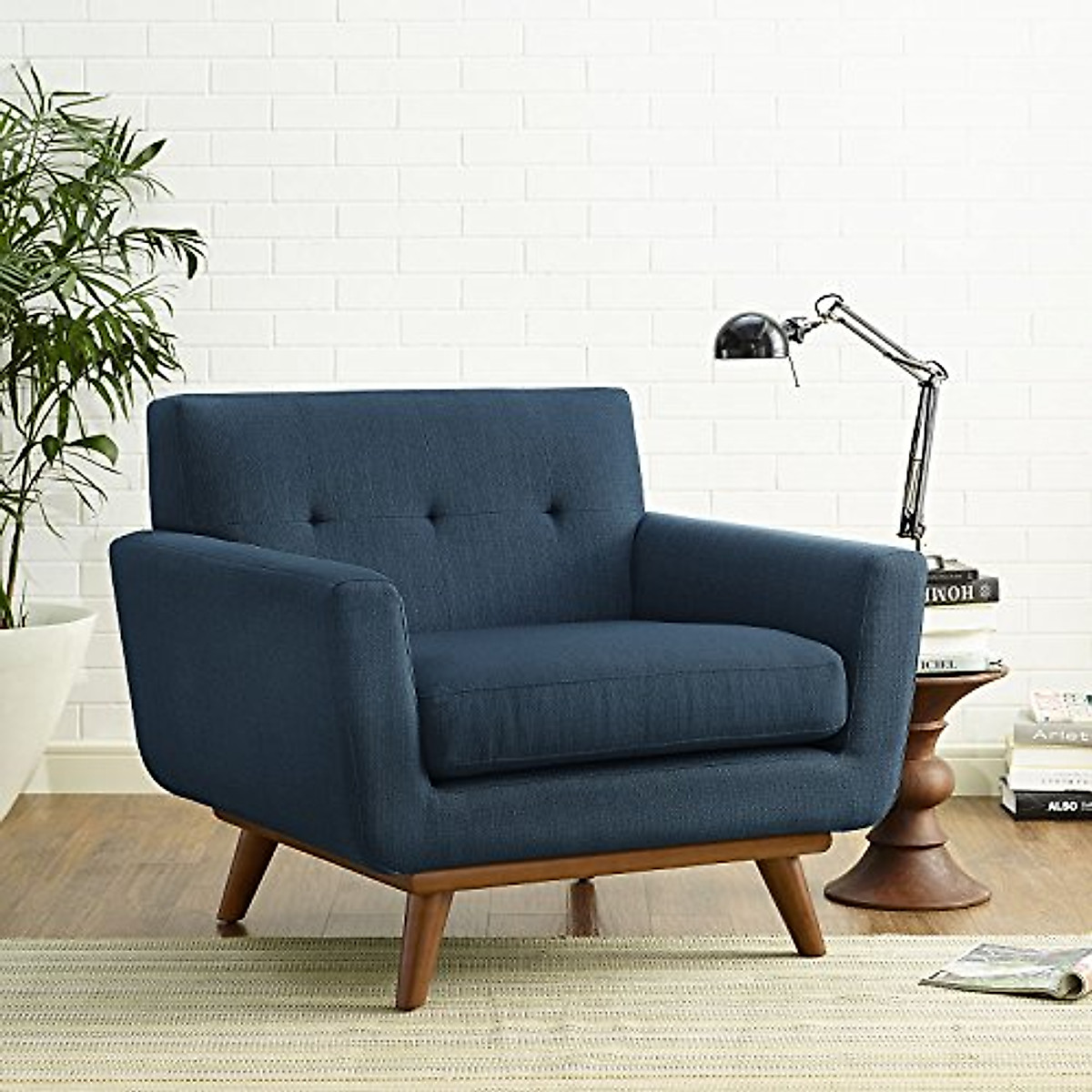 Modway Engage Mid-Century Modern Upholstered Fabric Accent Arm Lounge Chair in Azure, Armchair