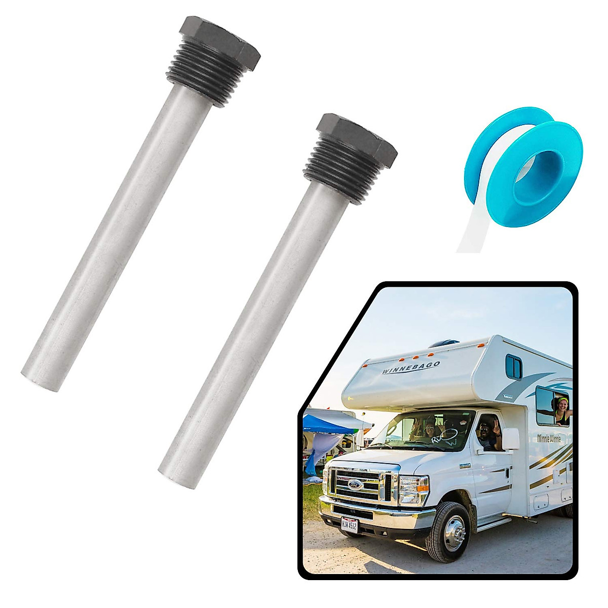 RV Water Heater Magnesium Anode Rod for Atwood Heaters, Dele 2 Pack 1/2" NPT RV Hot Water Tank Anode Rod for RV, Camper and Trailer Water Heaters