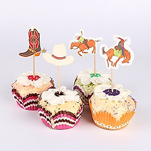 iMagitek 48 Pack Western Cowboy Cupcake Toppers Picks Cake Decorations for Birthday Party, Baby Shower
