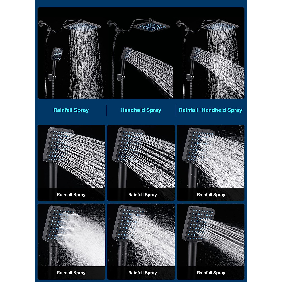 Cobbe 12 Inch Rain Shower Head Combo, High Pressure Handheld Shower Head with Filter - Upgrade Extension Arm Height Adjustable - 9 Spray Filtered Shower Head, Matte Black