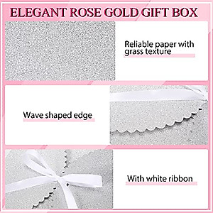 12 Pack Gift Boxes with Ribbons 8 x 8 x 4 Inch Present Boxes with Lids and Greeting Cards Elegant Paper Gift Wrap Boxes Bridesmaid Proposal Boxes for Wedding Birthday Christmas Party (Shiny Silver)
