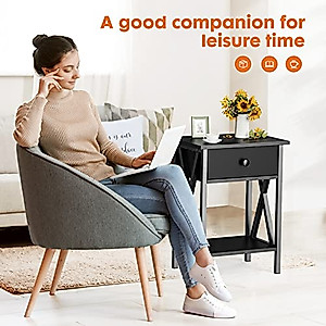 Sweetcrispy Nightstands Set of 2 Bedside Tables Night Stand with Storage Drawer, Side Tables End Table for Bedroom Living Room (Black)