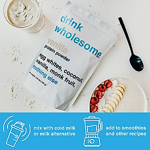 drink wholesome Vanilla Egg White Protein Powder | for Sensitive Stomachs | Gut Friendly | Dairy Free & Lactose Free | No Artificial Sweeteners | Carnivore & Paleo | Safe for Kids & Seniors
