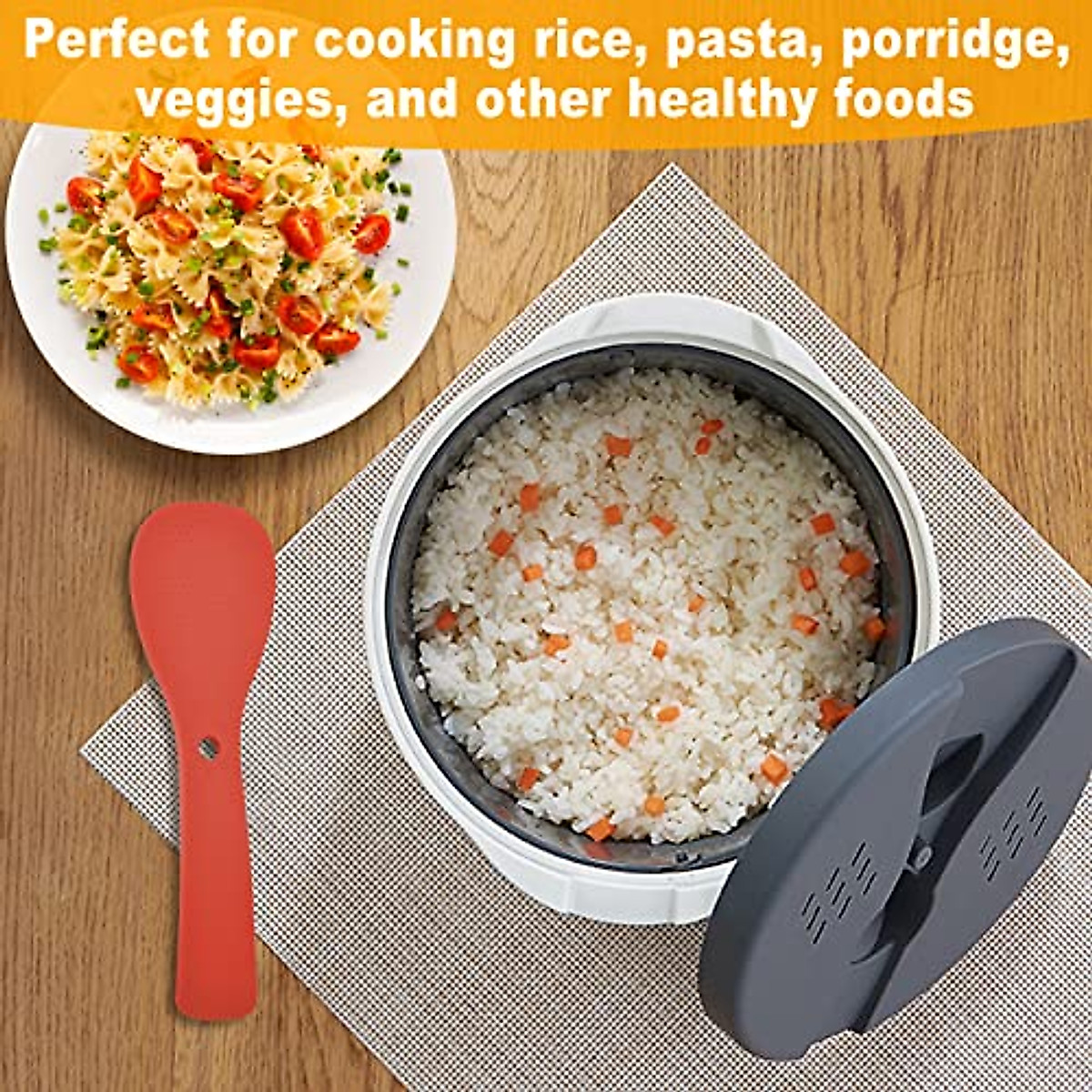 2L Microwave Rice Cooker, 7.3 x 7.3 x 5.1in Microwave Cookware, Food Grade PP Microwave Rice Cooker Steamer with Lid and Strainer, Microwave Rice Maker, Easy To Use(Orange)