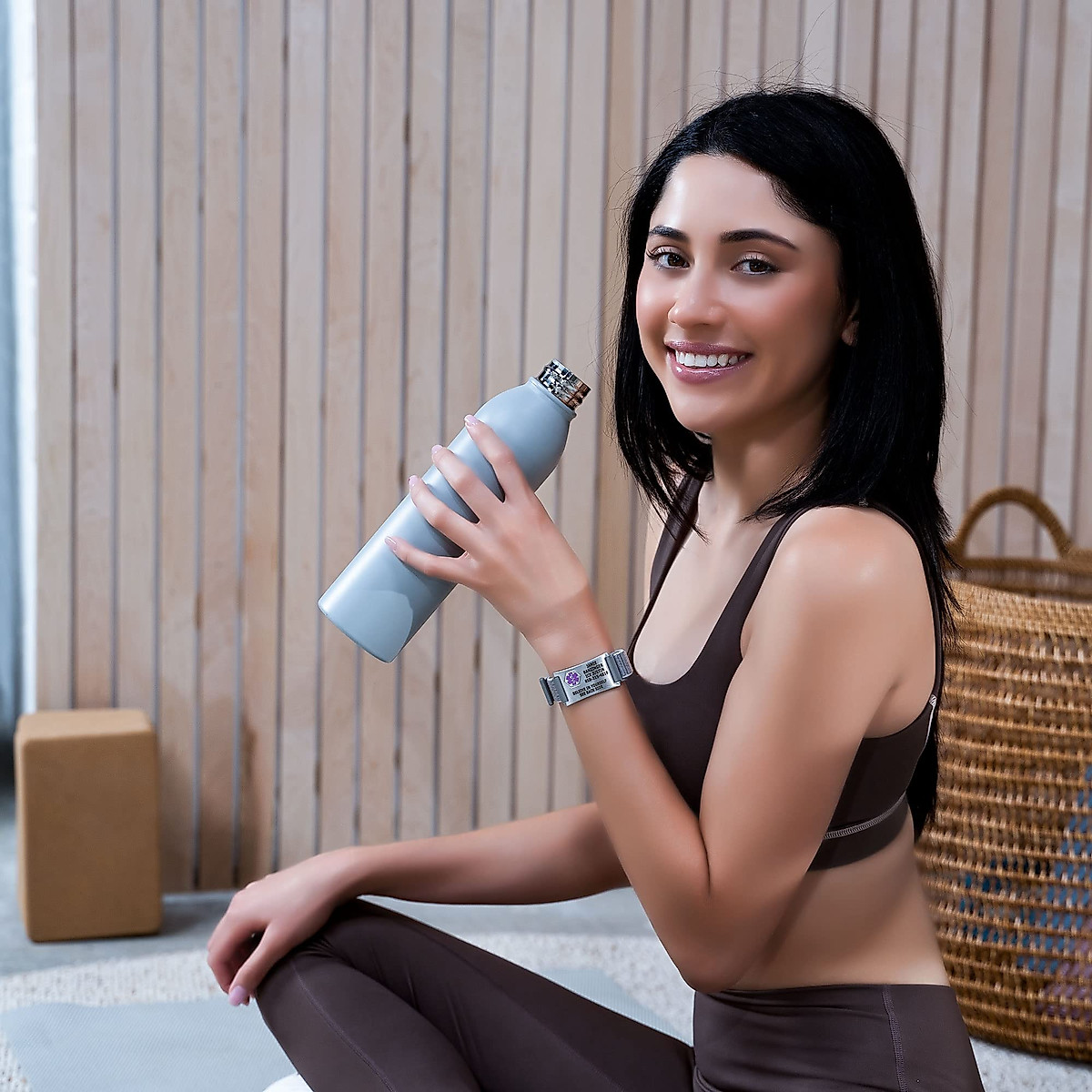 Divoti Easy-to-Wear Custom Engraved Adjustable Medical Alert ID Bracelets for Men and Women — Woven Loop & Velcro Closure (fit up to 8.5”) / Red/Gray