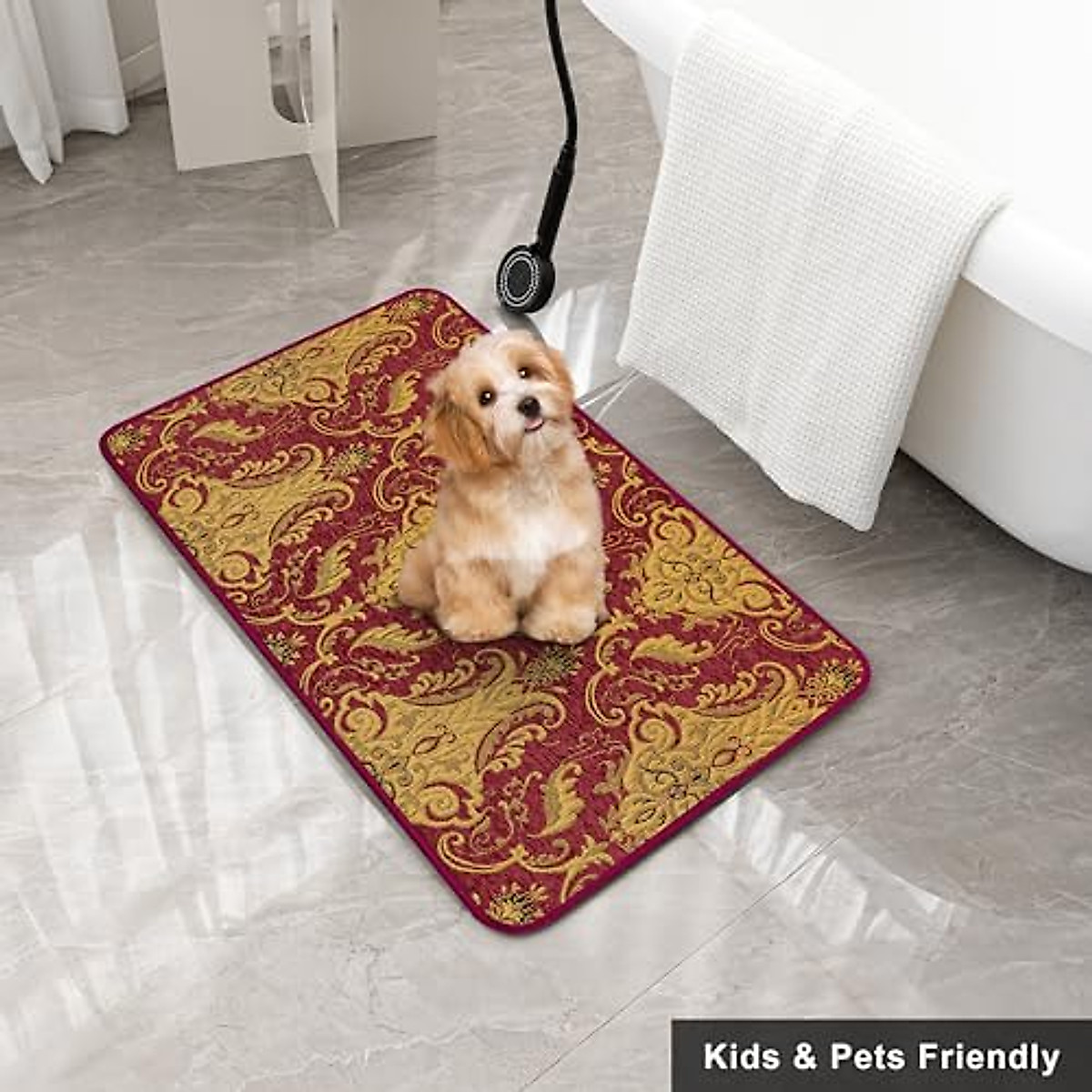 Loom and Mill Luxury Bathroom Rugs Set 3 Pieces, Absorbent & Non-Slip Chenille Memory Foam Bath Rug Set with U Shaped Toilet Mat, Soft Washable Bath Mats for Bathroom Floor,Tub and Shower(Red)