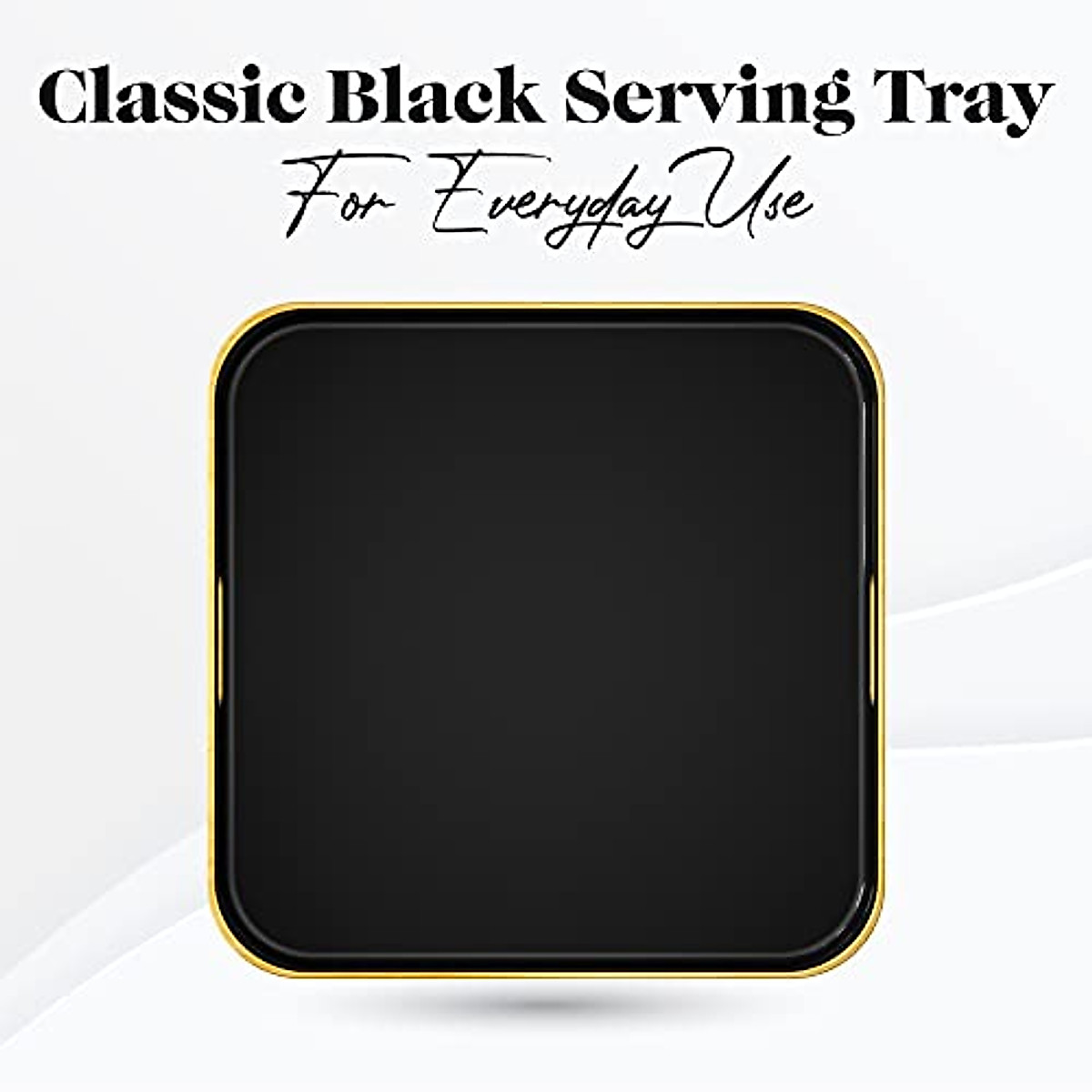 American Atelier Black Serving Tray with Gold Trimming | Square Serving Tray with Handles | Trays for Serving Food, Coffee, Tea, and More | Classic Coffee Table Tray in Black