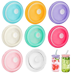 8 PackColorful Acrylic Lids for 16 oz Glass Cups, Spill Proof and Reusable Tumbler Replacement Lids, Suitable for Beer Cans, Water Cups and Glasses, Replacement Lids for Drinking Beer Glasses