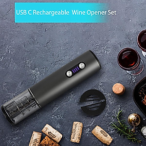 Electric Wine Opener Wine Gifts Bottle Openers Kit with Foil Cutter, Wine Aerator Pourer, Vacuum Stopper USB C Rechargeable Cordless Electric Wine Corkscrew Gift Set