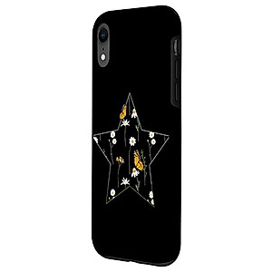 iPhone XR Retro Artistic Star Shaped Wild flowers & Yellow Butterflies Case
