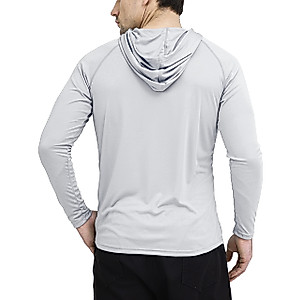 Men's UPF 50+ Sun Protection Hoodie Outdoor Long Sleeve T-Shirt for Running, Fishing, Hiking Grey