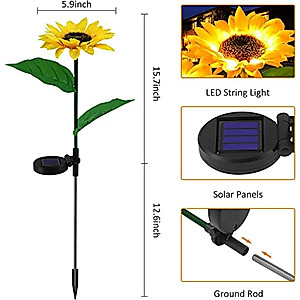 ZHUPIG Solar Solar Sunflower Lights Outdoor 2 Pack, Solar Garden Lights Landscape Pathway Lights Decorative Stake, Auto ON/Off, Waterproof LED Solar Powered Lights for Patio Lawn Garden Yard
