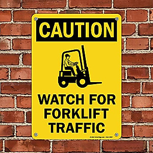 "Caution - Watch For Forklift Traffic" Sign By SmartSign | 10" x 14" Aluminum