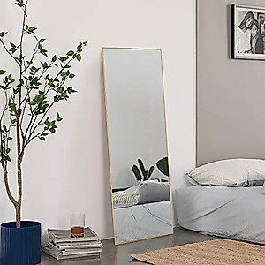 KIAYACI Wall Mirror Full Length Full Body Mirror Bedroom Dressing Mirror Standing Hanging or Leaning Against Wall Aluminum Alloy Frame(Gold, 43" x 16")