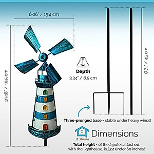 JT Home Blue Solar Lighthouse with LED Light- Decorative Outdoor Solar Lighthouse - Automatic Solar Powered Lighthouse Lamp for Garden, Patio & Lawn- 40” Tall