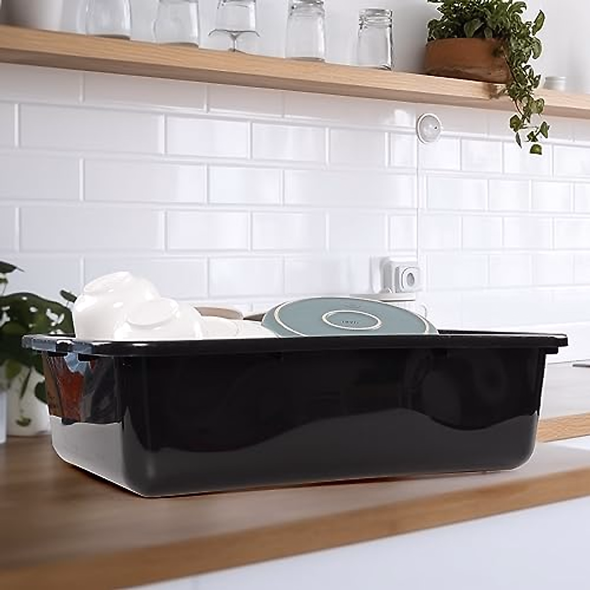 Uumitty Black Commercial Bus Tubs, 32 L Plastic Bus Box/Wash Basin, 4 Packs