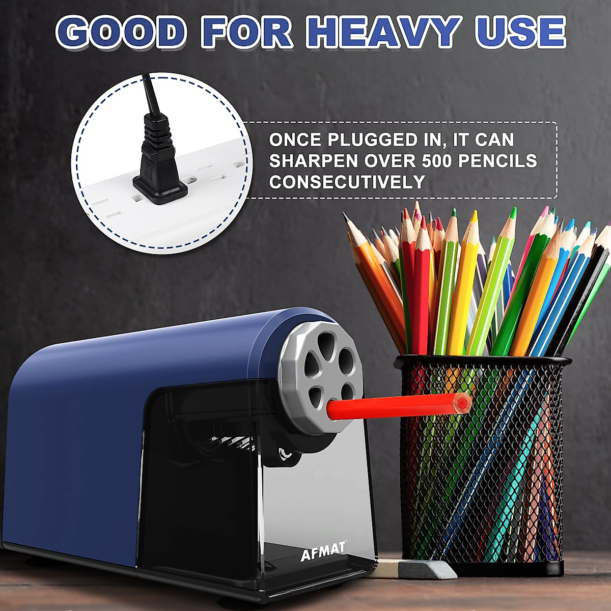 Heavy Duty Electric Pencil Sharpener, 6 Holes, AFMAT Classroom Sharpener for 6-11mm Pencils, Auto Stop, Super Fast, Save Pencils, School Teacher Must Have Pencil Sharpeners Plug in, Blue